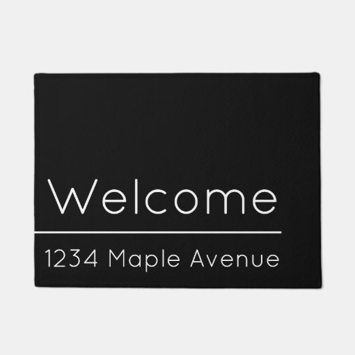 Welcome Black and White Street Address Template Doormat | Zazzle