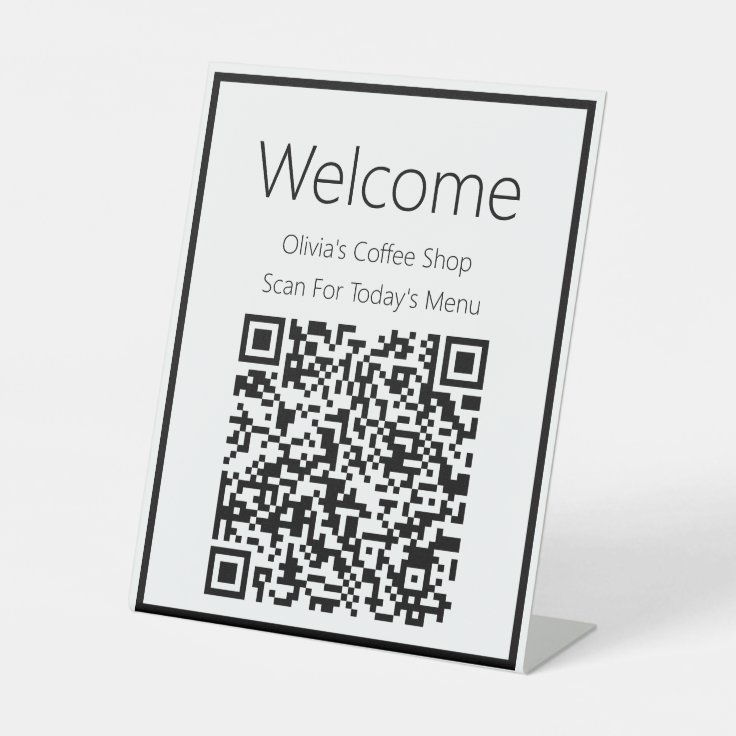 Welcome Black and White Text Template Scan QR Code Pedestal Sign | Zazzle