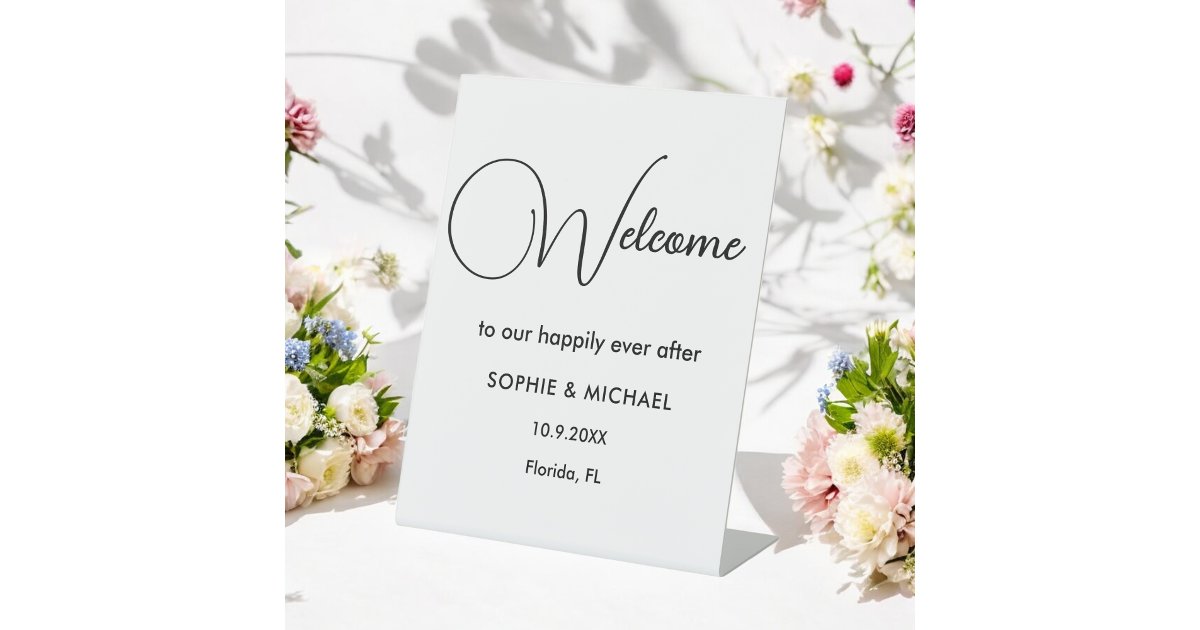 Welcome Black White Classic Wedding Pedestal Sign | Zazzle