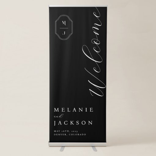 Welcome Black & White Personalized Monogram Crest Retractable Banner ...