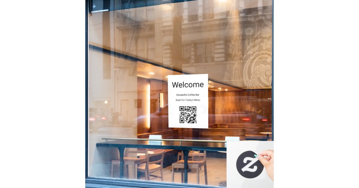 Welcome Black White Scan QR Code for Menu Template Window Cling | Zazzle