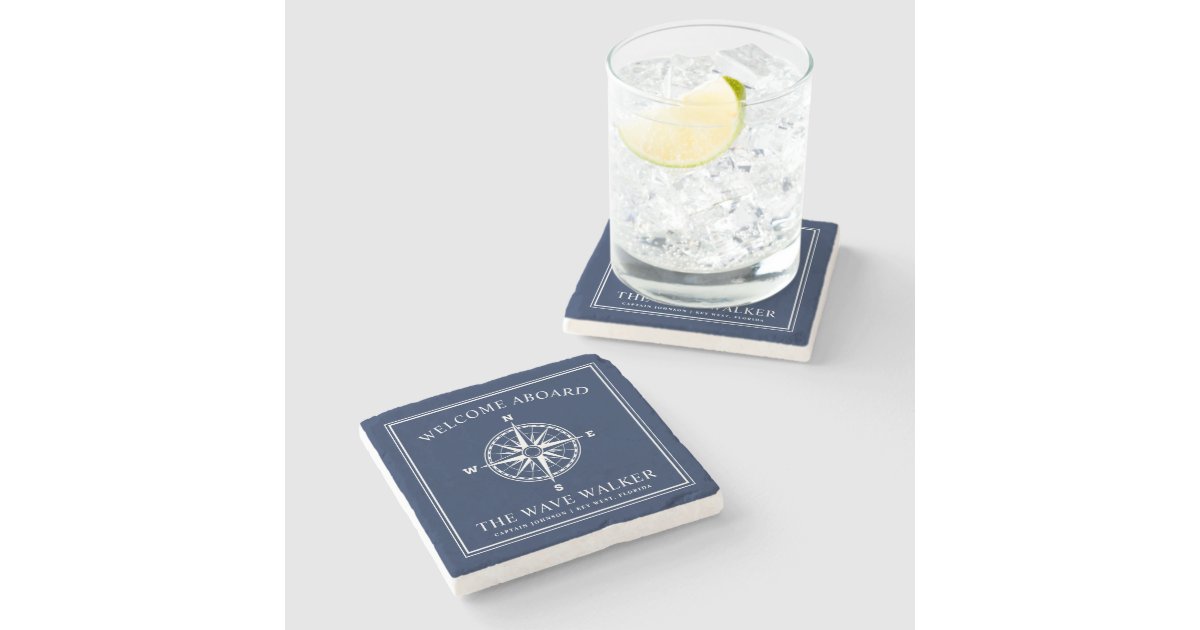 Welcome Boat Message Nautical Compass Themed Stone Coaster Zazzle