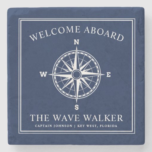 Welcome Boat Message Nautical Compass Themed Stone Coaster Zazzle