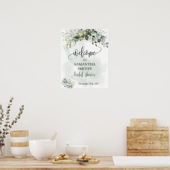 Welcome bridal shower Eucalyptus succulent green Poster | Zazzle