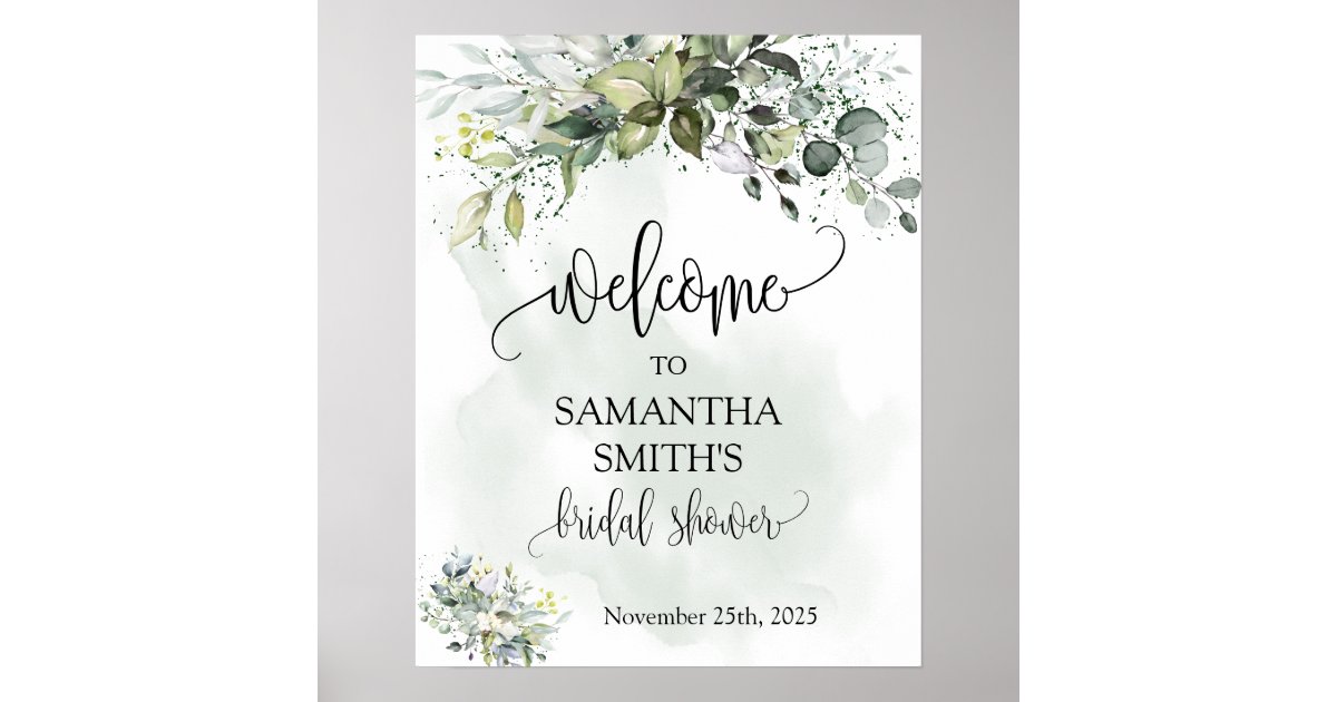 Welcome bridal shower Eucalyptus succulent green Poster | Zazzle