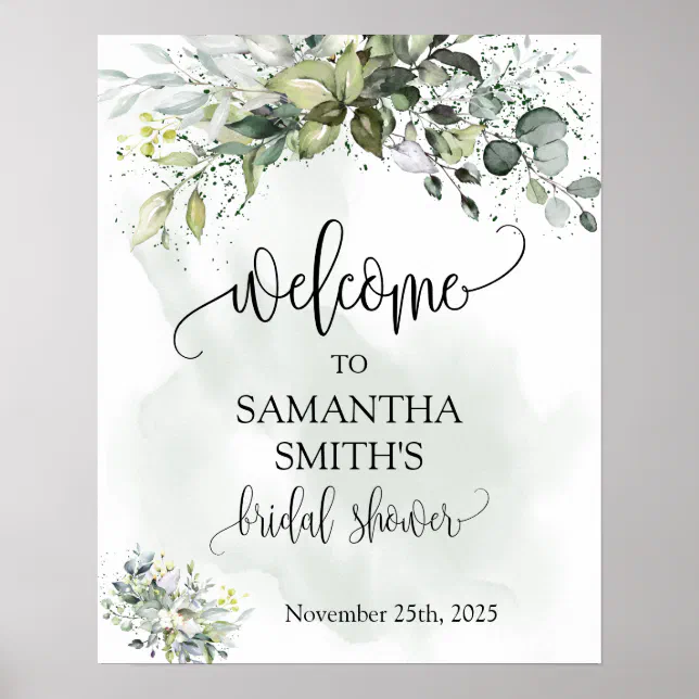 Welcome bridal shower Eucalyptus succulent green Poster | Zazzle