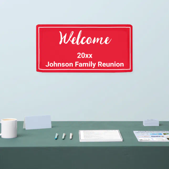 Welcome Bright Red and White Name Family Reunion Banner | Zazzle