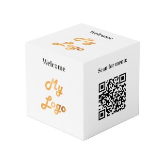 Welcome business logo QR code menu white table Cube | Zazzle