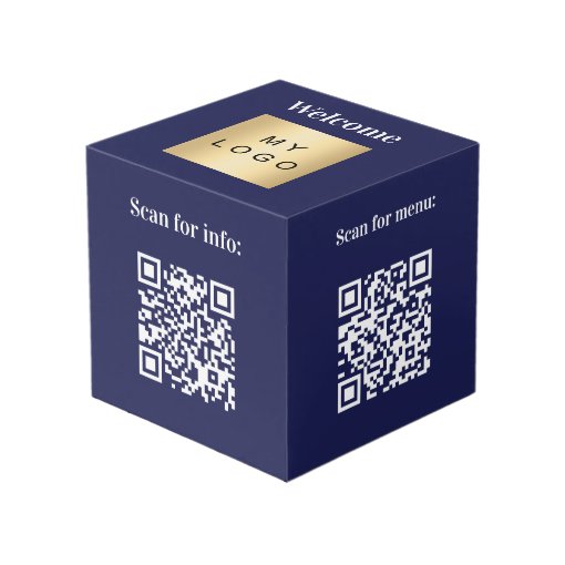 Welcome business logo QR codes blue info table Cube | Zazzle