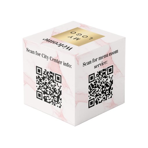 Welcome business logo QR codes marble info table Cube | Zazzle