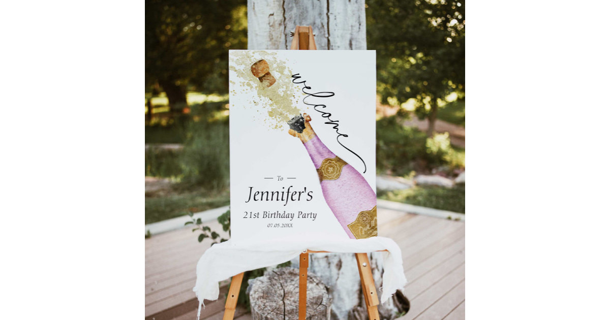 Welcome Champagne Birthday Party Sign | Zazzle