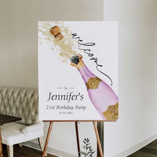 Welcome Champagne Birthday Party Sign | Zazzle