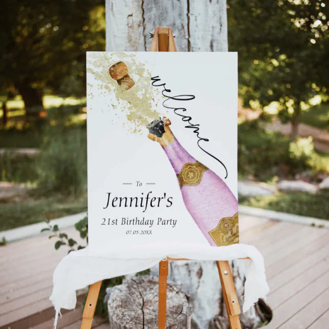 Welcome Champagne Birthday Party Sign | Zazzle