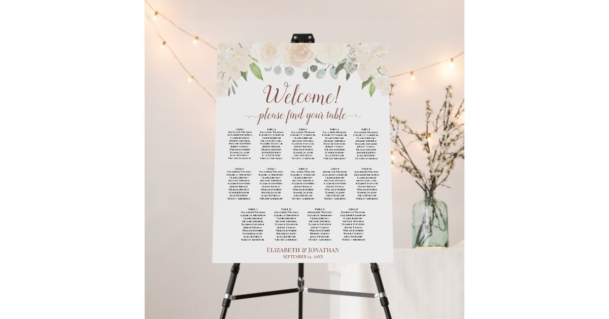 Welcome! Champagne Roses 14 Table Seating Chart Foam Board | Zazzle