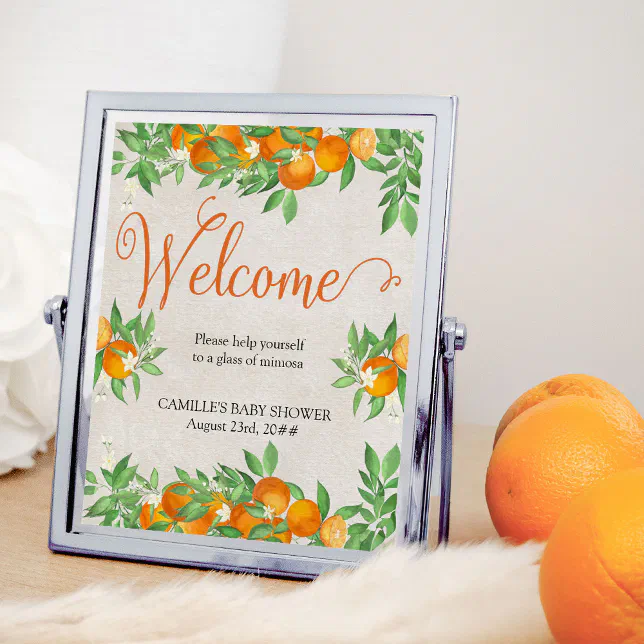 Welcome Citrus Orange Mimosa Table Sign | Zazzle