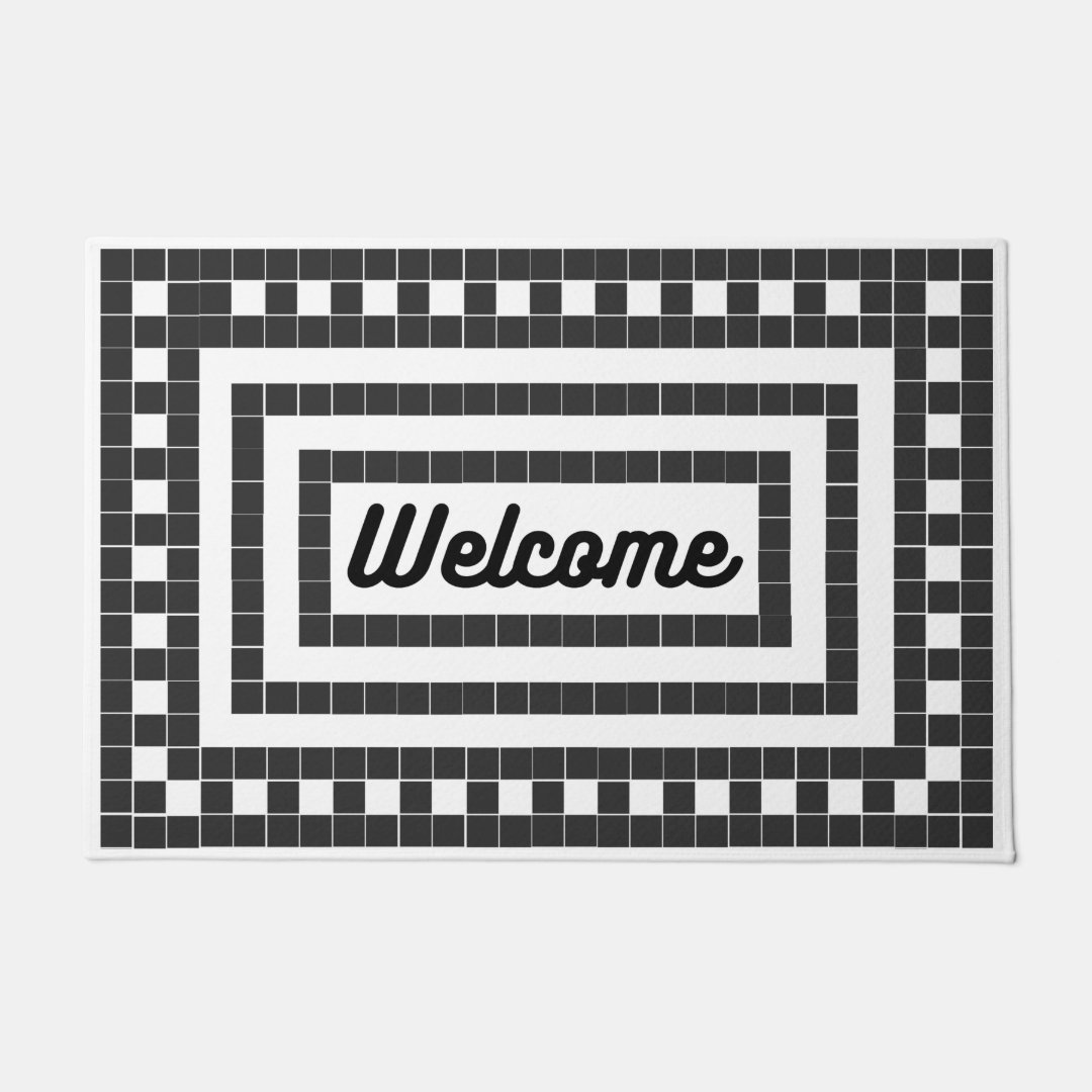 Welcome Classic Black and White Square Tile Doormat | Zazzle