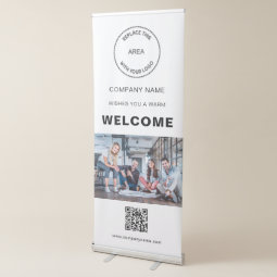 Welcome Company Logo Photo QR Code Custom Retractable Banner | Zazzle