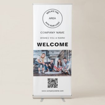 Welcome Company Logo Photo QR Code Custom Retractable Banner | Zazzle