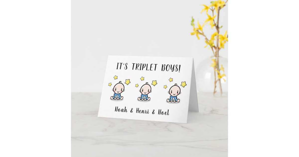 welcome, congratulations on your triplet boys, card | Zazzle