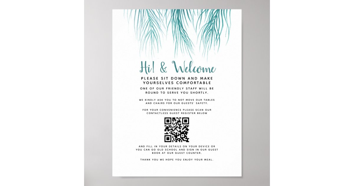 Welcome contactless QR code guest register palm Poster | Zazzle