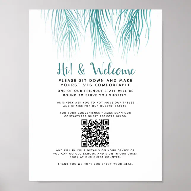 Welcome contactless QR code guest register palm Poster | Zazzle