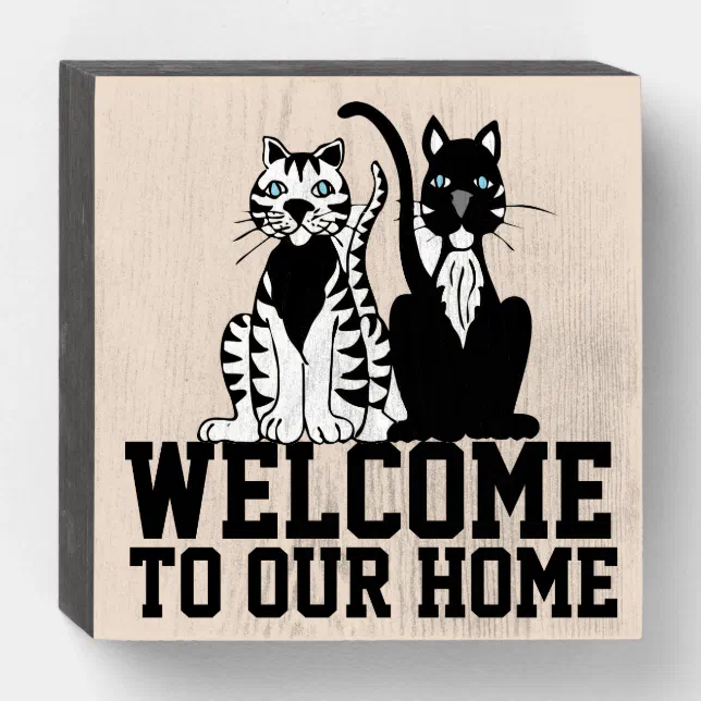 WELCOME CUTE CAT CATS WOOD RUSTIC SIGNS | Zazzle