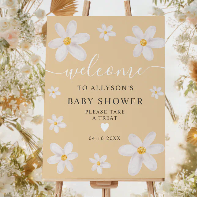 Welcome cute daisy gold watercolor baby shower foam board | Zazzle