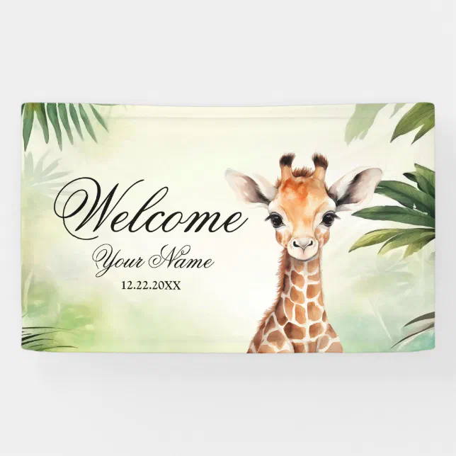 Welcome Cute Giraffe Jungle Baby Shower Party Banner | Zazzle