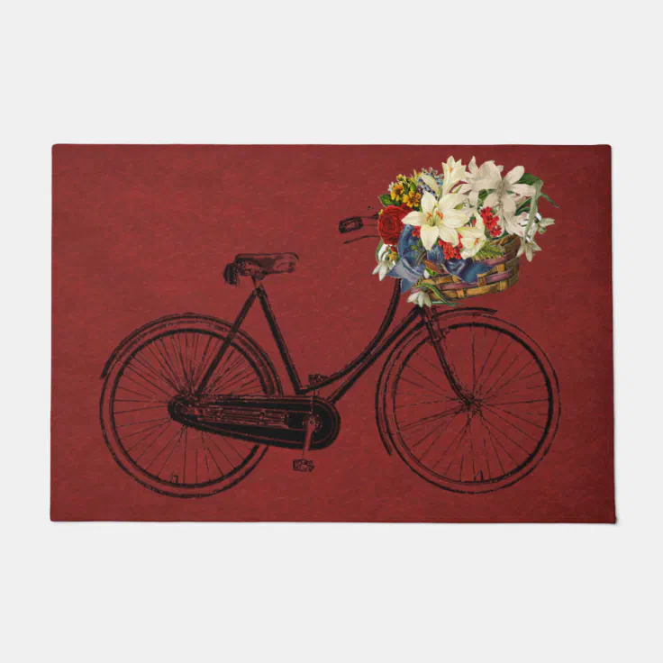 welcome door mat red bicycle bike | Zazzle