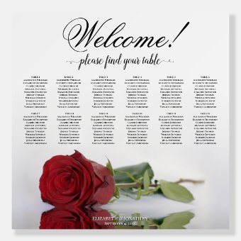 Welcome! Elegant 12 Table Red Rose Seating Chart Foam Board | Zazzle