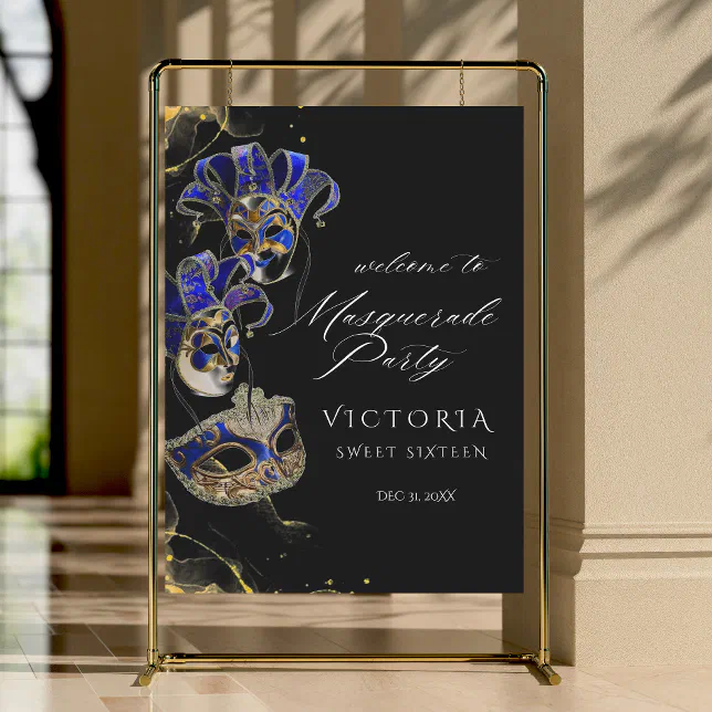 Welcome Elegant Black Gold Masquerade Welcome Sign | Zazzle