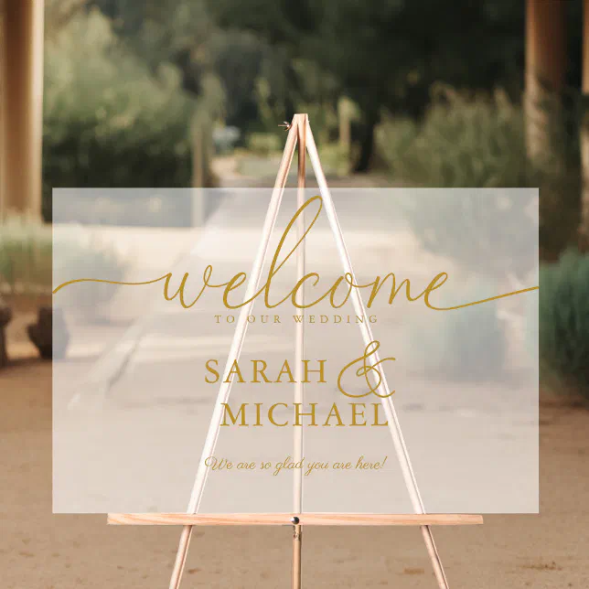 WELCOME! Elegant, White,Transparent, Wedding Acrylic Sign | Zazzle