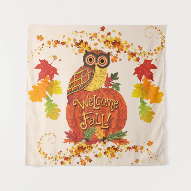 Welcome Fall Owl Autumn Leaves Selfie Backdrop | Zazzle