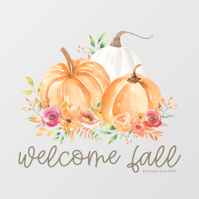 Welcome Fall Watercolor Pumpkins © GraphicLoveShop Window Cling | Zazzle