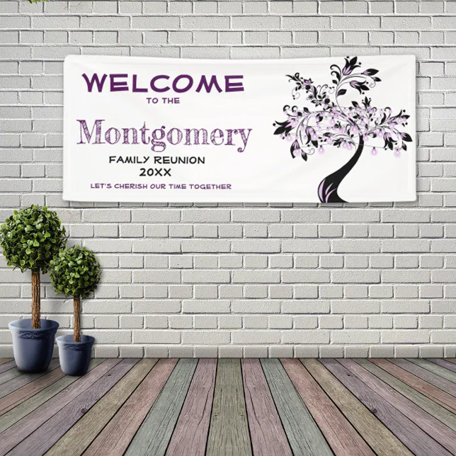Welcome Family Reunion Modern Purple Tree Banner | Zazzle
