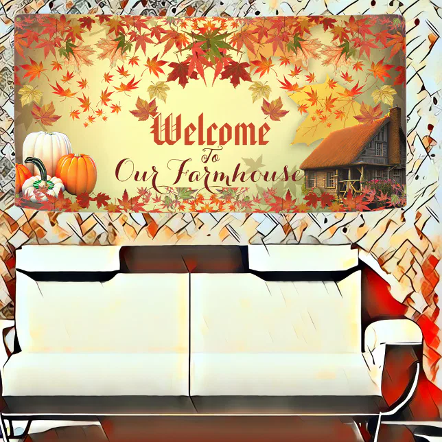 Welcome Farmhouse Pumpkin Patch Maple Leave Autumn Banner | Zazzle