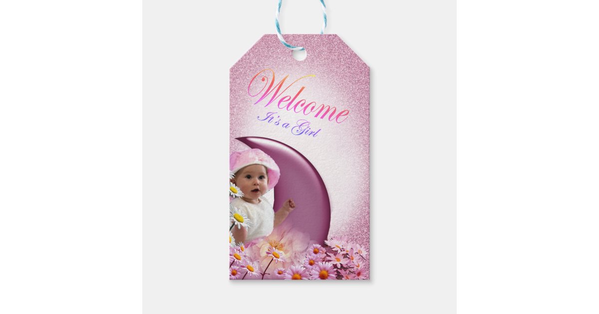 Welcome Girl Baby Shower Gift Tags | Zazzle