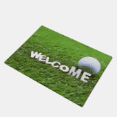 Welcome golfer with golf ball on green grass doormat | Zazzle