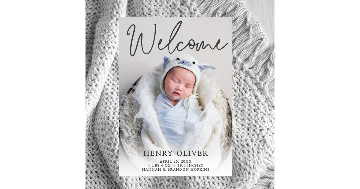 Welcome Gray Photo Birth Announcement | Zazzle