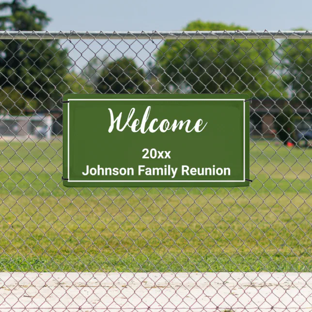 Welcome Green and White Name Family Reunion Banner | Zazzle
