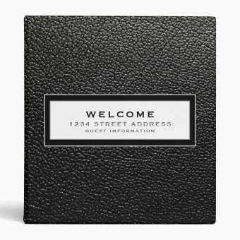 Welcome | Guest Information | Black Faux Leather 3 Ring Binder | Zazzle