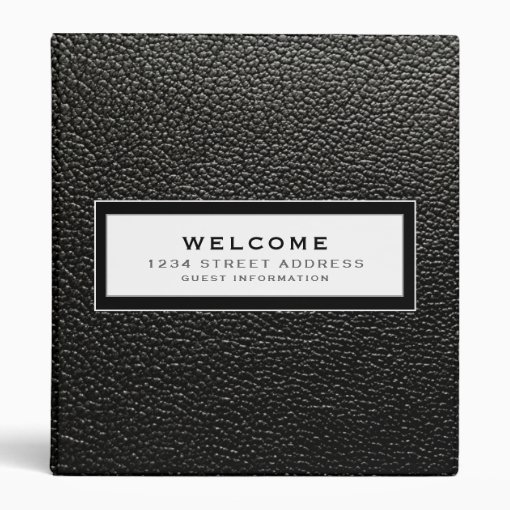 Welcome | Guest Information | Black Faux Leather 3 Ring Binder | Zazzle