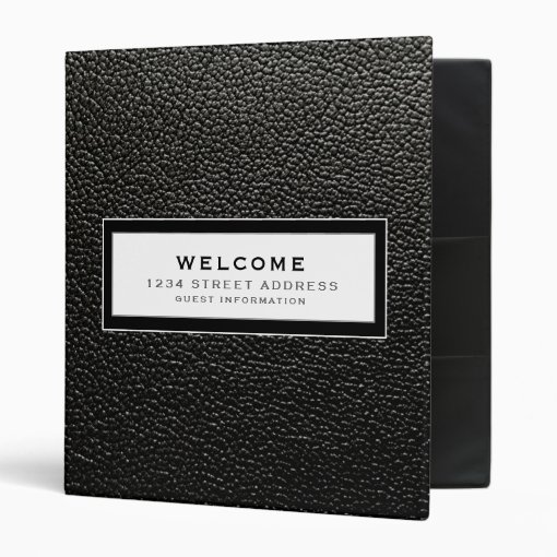 Welcome | Guest Information | Black Faux Leather 3 Ring Binder | Zazzle