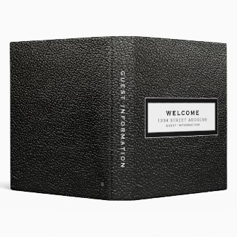 Welcome | Guest Information | Black Faux Leather 3 Ring Binder | Zazzle