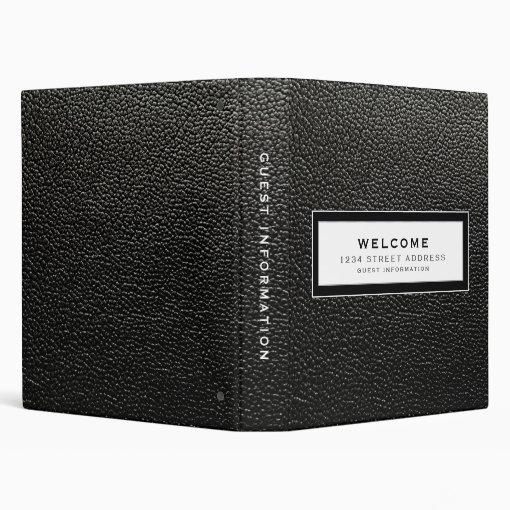 Welcome | Guest Information | Black Faux Leather 3 Ring Binder | Zazzle