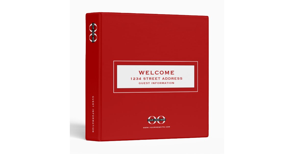 Welcome Guest Information Logo Red 3 Ring Binder | Zazzle