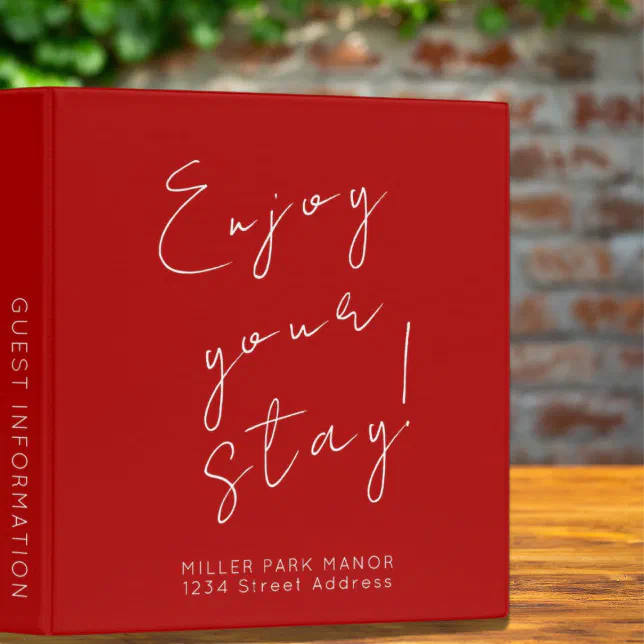 Welcome Guest Information Red 3 Ring Binder | Zazzle