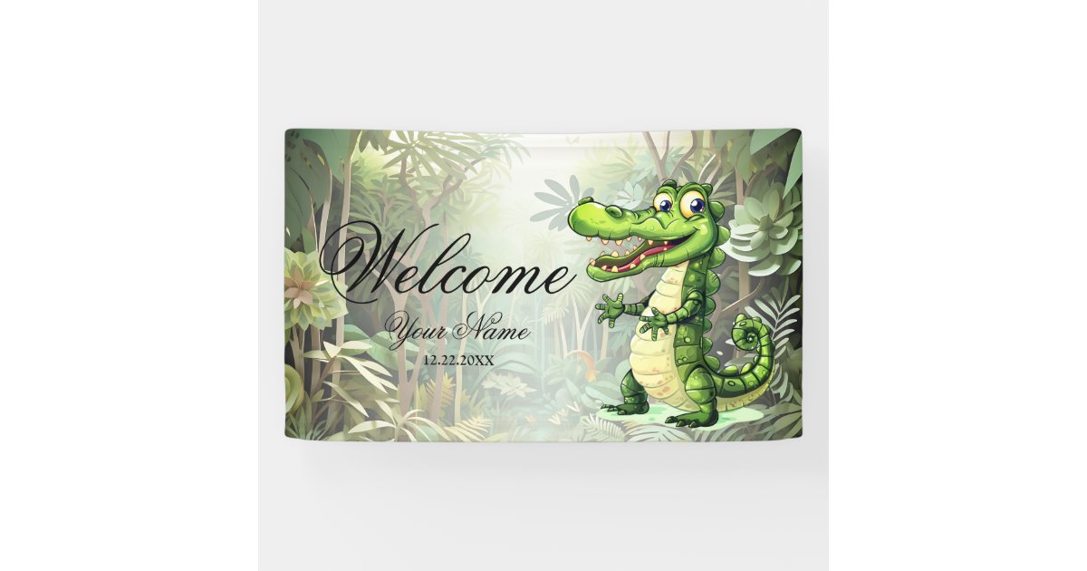 Welcome Happy Cute Wild Crocodile Jungle Trees Banner | Zazzle