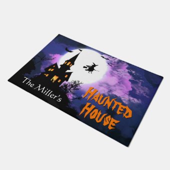 Welcome Happy Halloween with Scary Haunted House Doormat | Zazzle