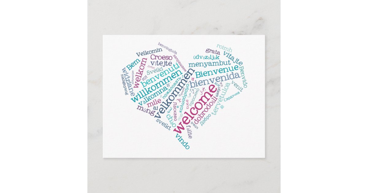 Welcome Heart (many languages) Postcard | Zazzle